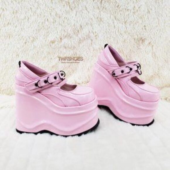 Demonia | Shoes | Baby Pink Platform Wedge Shoes Goth Punk Festival ...